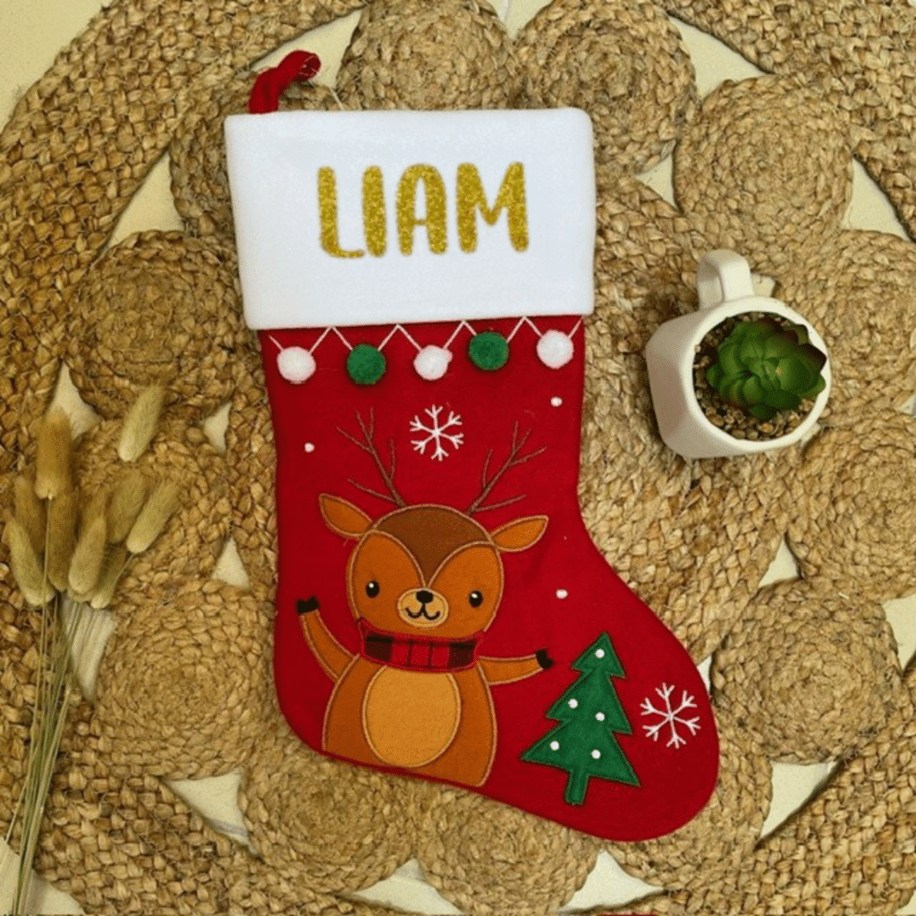 Chaussette de Noël personnalisée - Rouge Renne - C-Mamarc.fr